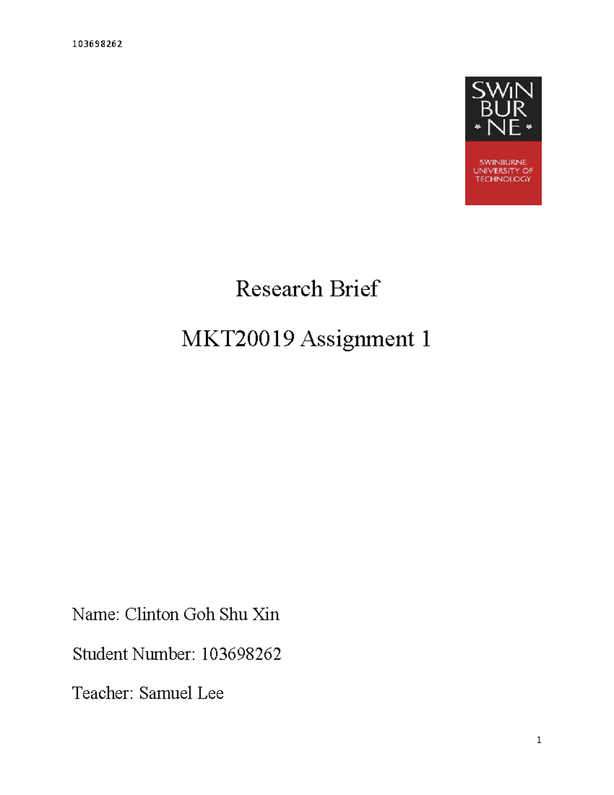 Research Brief 1 Assignment 2021 Sample - Research Brief MKT20019 ...