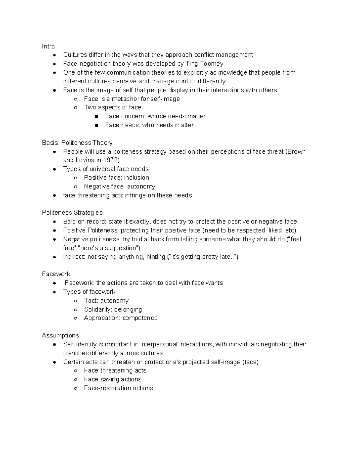 Face-Negotiation Theory - .”) Facework Facework: the actions are taken ...