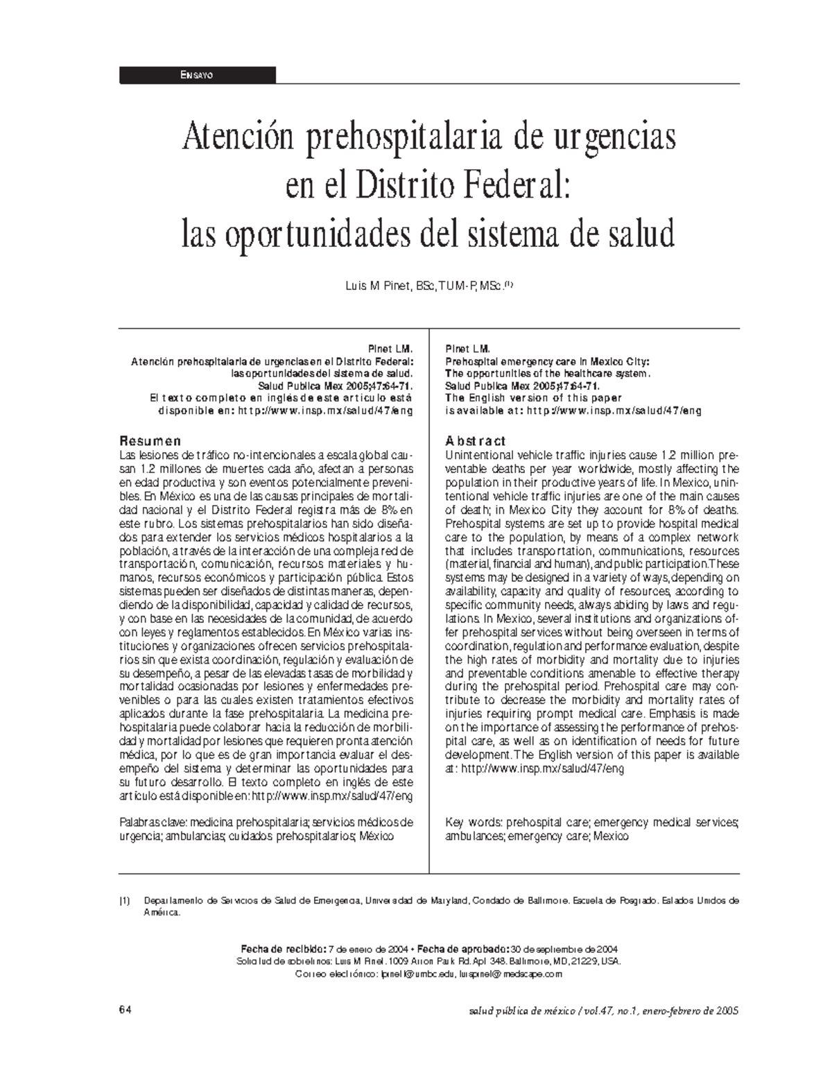 Ensayo atencion prehos 1 - E NSAYO Pinet LM Atención prehospitalaria de ...