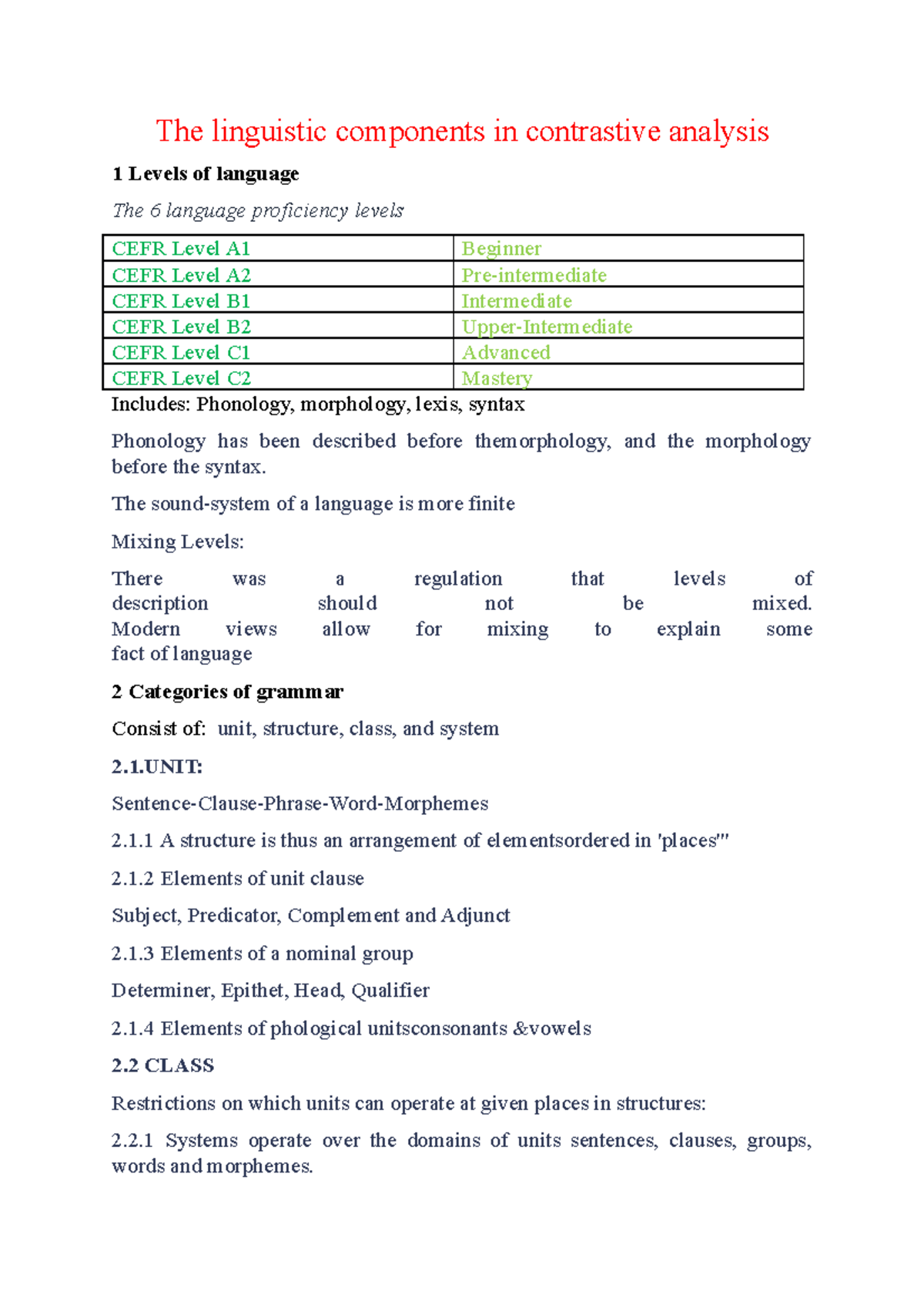 The linguistic components in contrastive analysis 1 - The sound-system of a language is more ...