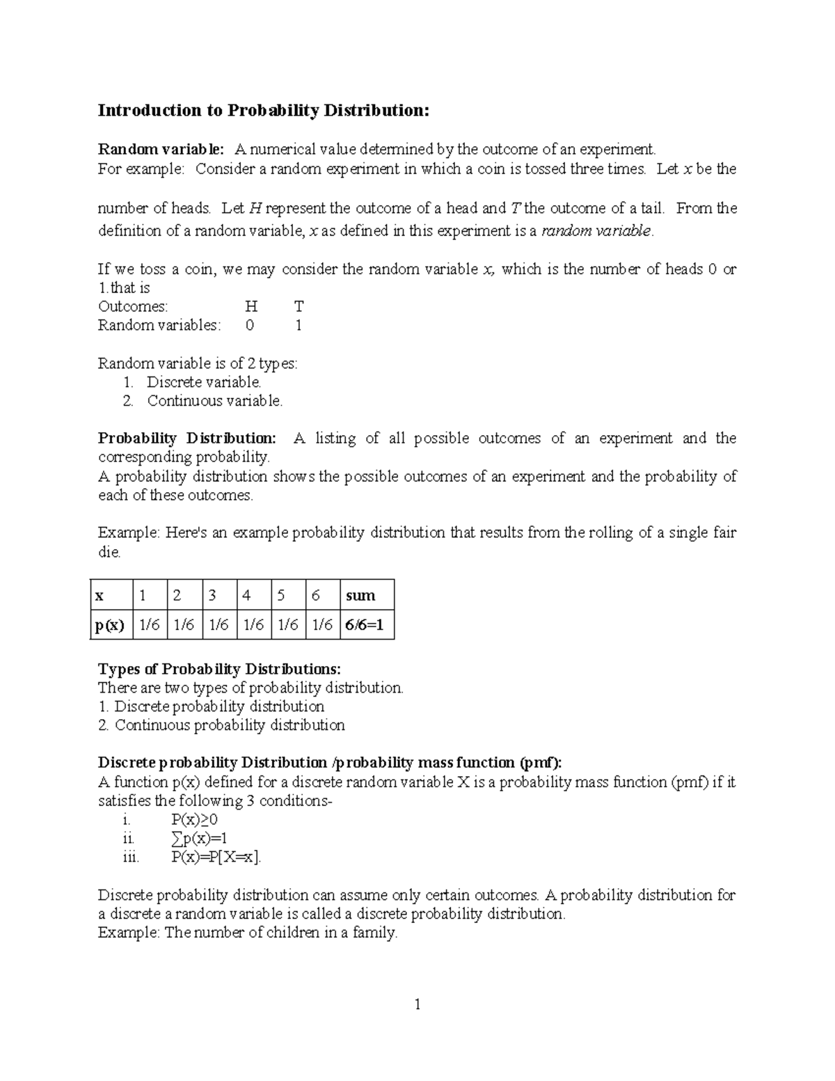 Introduction to Probability Distribution-1 - Introduction to ...