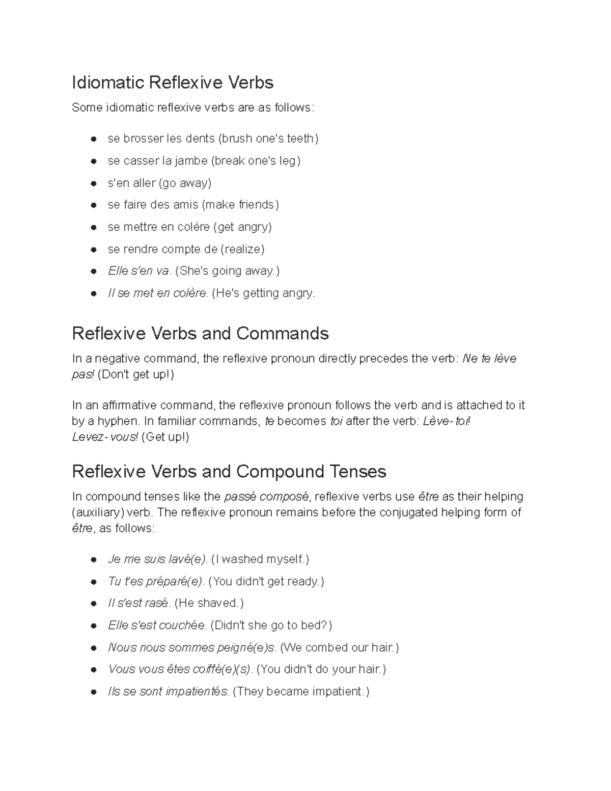 Idiomatic Reflexive Verbs - (She's going away.) Il se met en colère ...