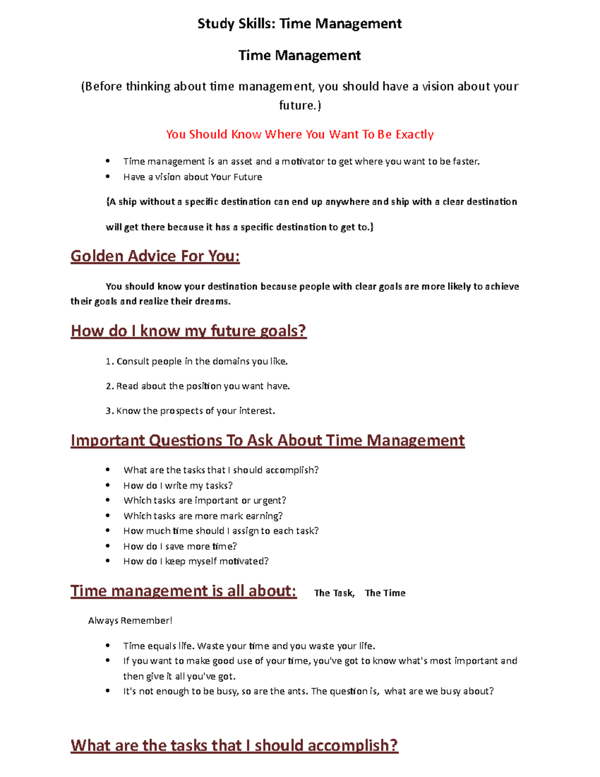 Study Skills: Time management - Study Skills: Time Management Time ...