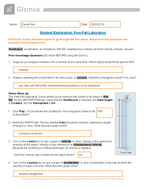 Daniel - Golf Range SE - Gizmos lab answer key - Name: Daniel Guh Date ...