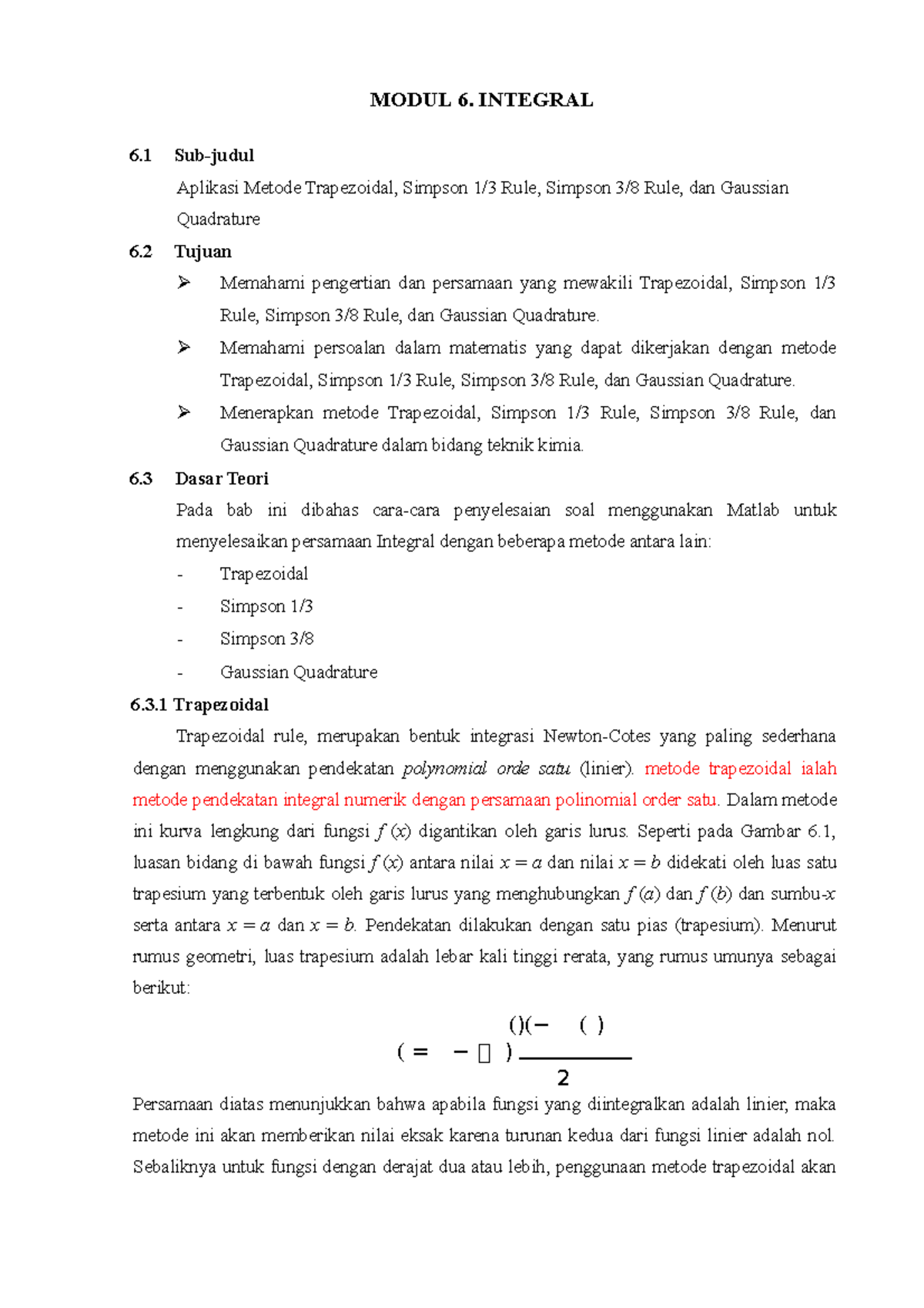 Modul 6. Integral - MODUL 6. INTEGRAL 6 Sub-judul Aplikasi Metode ...