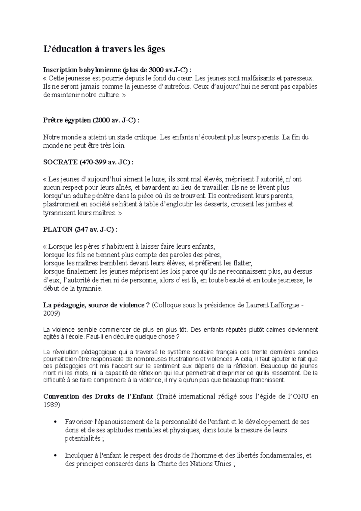 Education a travers les ages - L’éducation à travers les âges ...