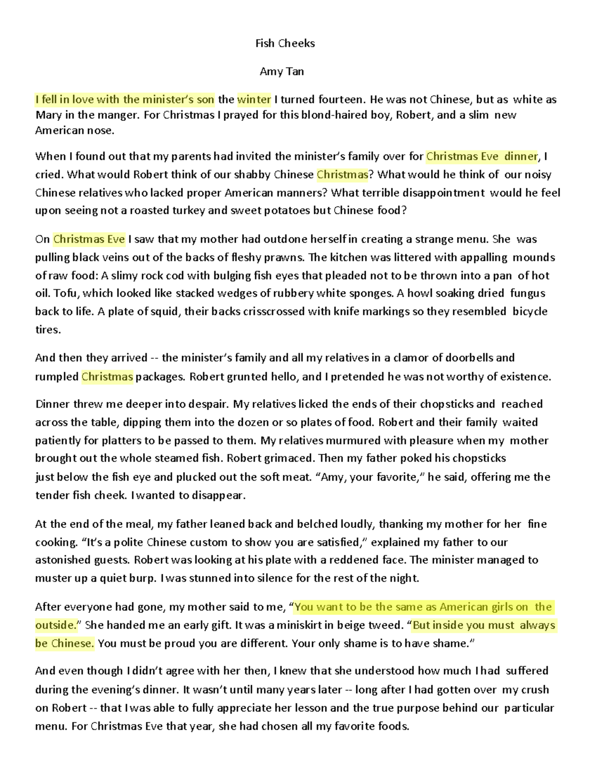 Daniel Ramirez - Fish Cheeks - Fish Cheeks Amy Tan I fell in love with ...