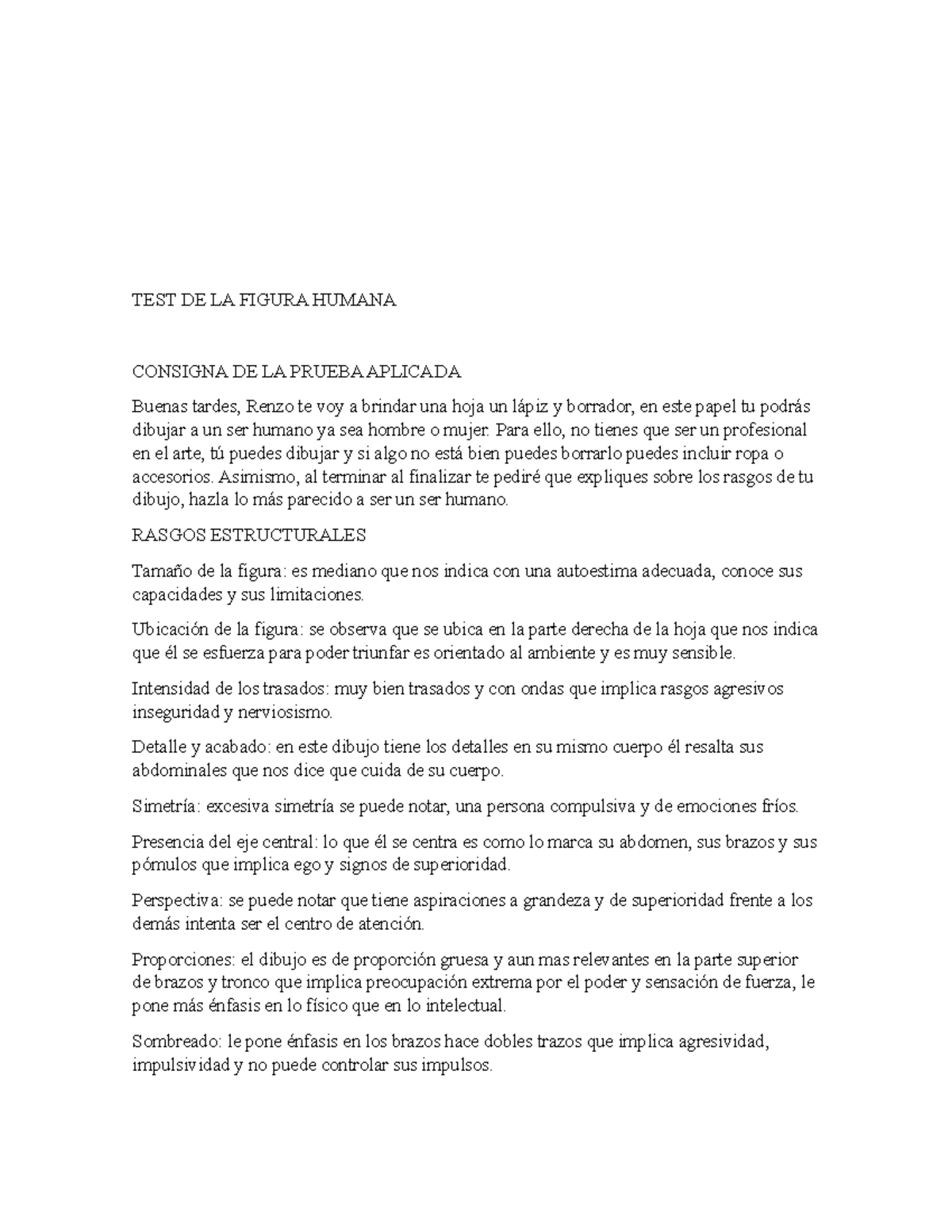 TEST DE LA Figura Humana PC 3 - TEST DE LA FIGURA HUMANA CONSIGNA DE LA ...