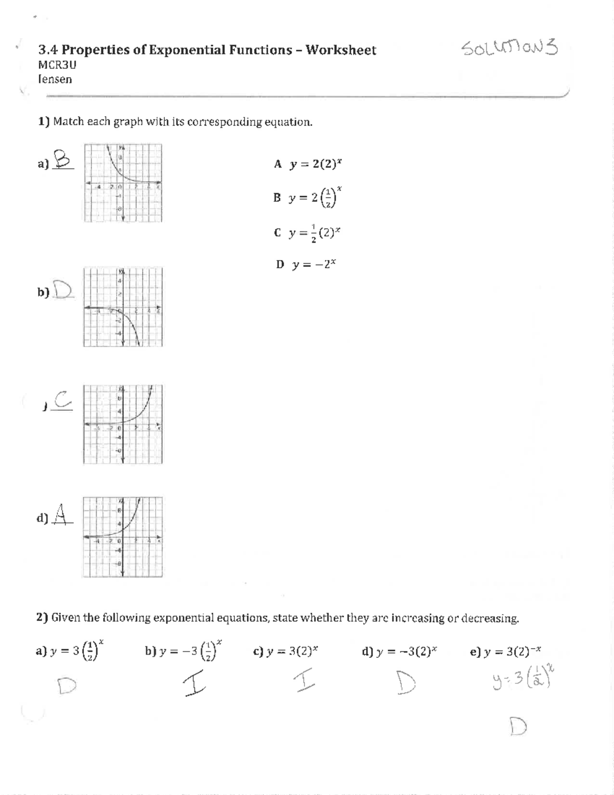 MHF4U answer key unit 3 - Studocu