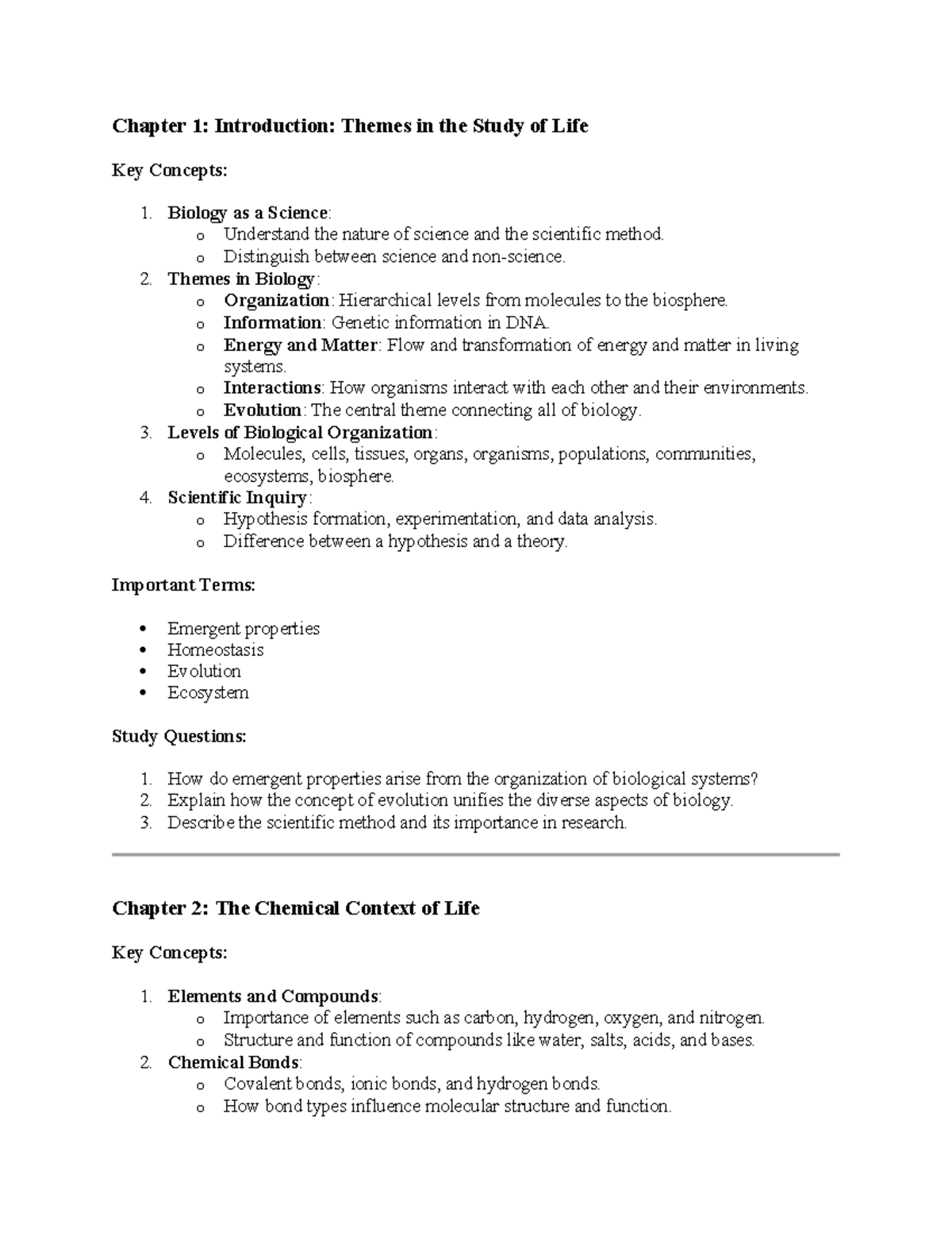 Bio study guide - Chapter 1: Introduction: Themes in the Study of Life ...