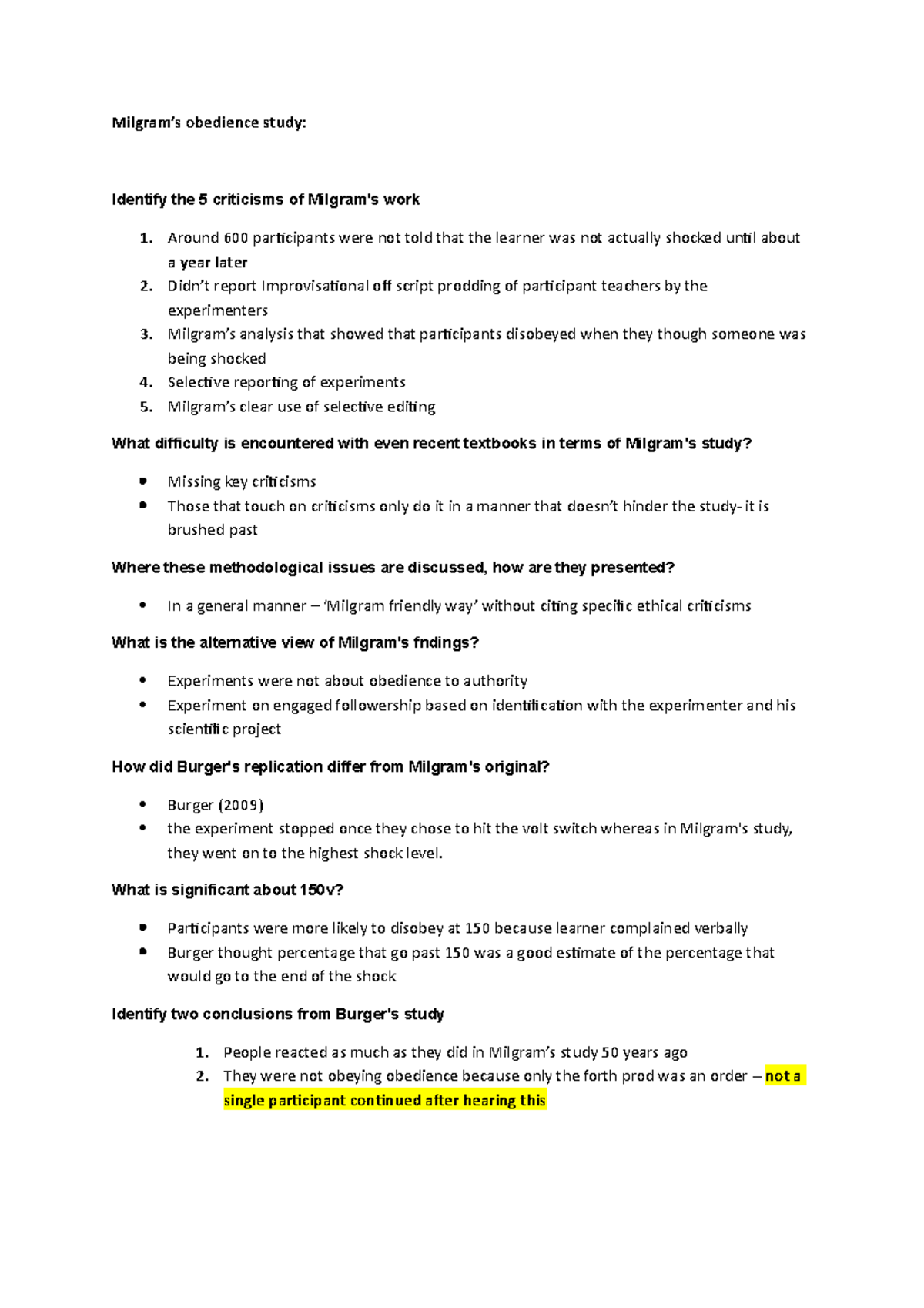 Milgram Reading - Milgram’s obedience study: Identify the 5 criticisms ...