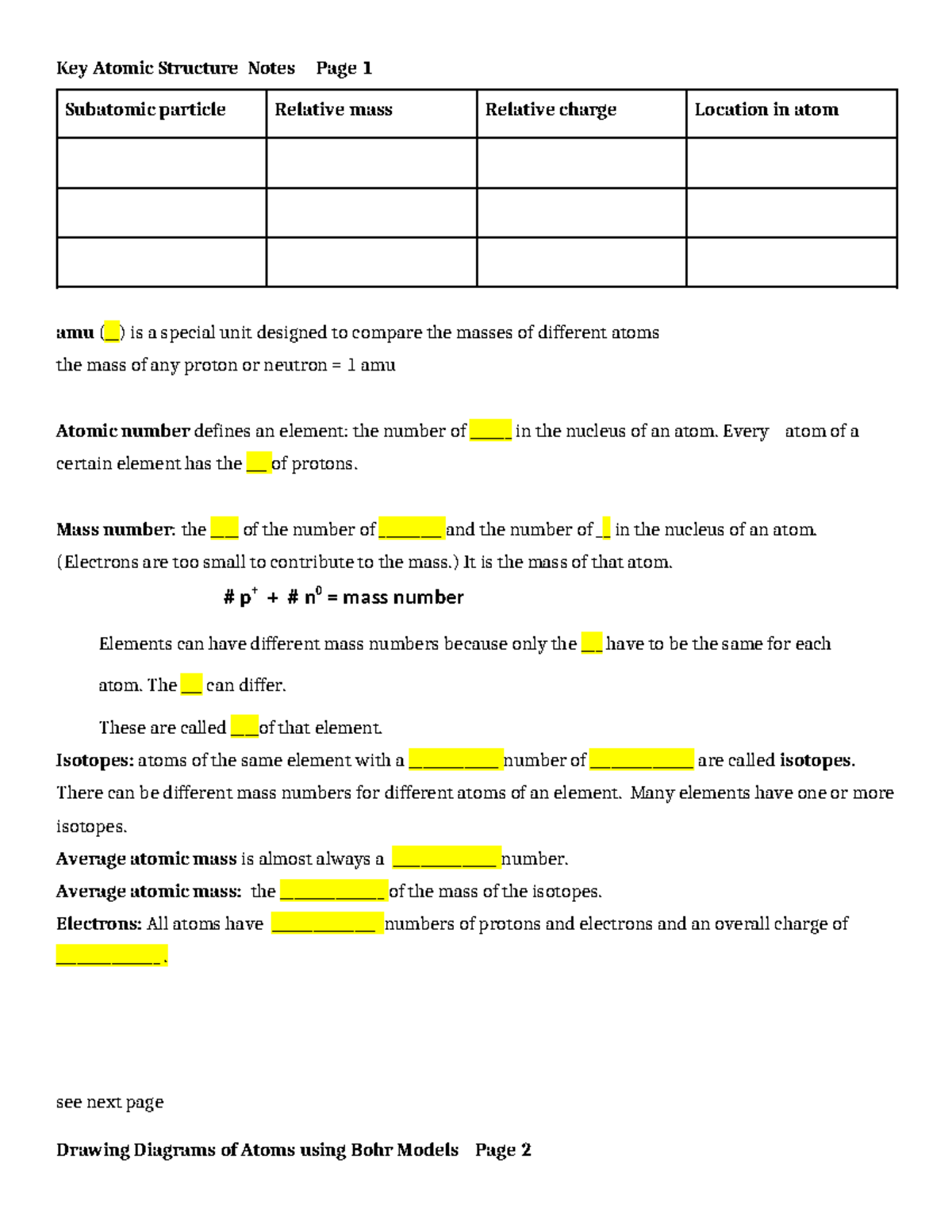 Copy of Notes Atomic Structure - Key Atomic Structure Notes Page 1 ...