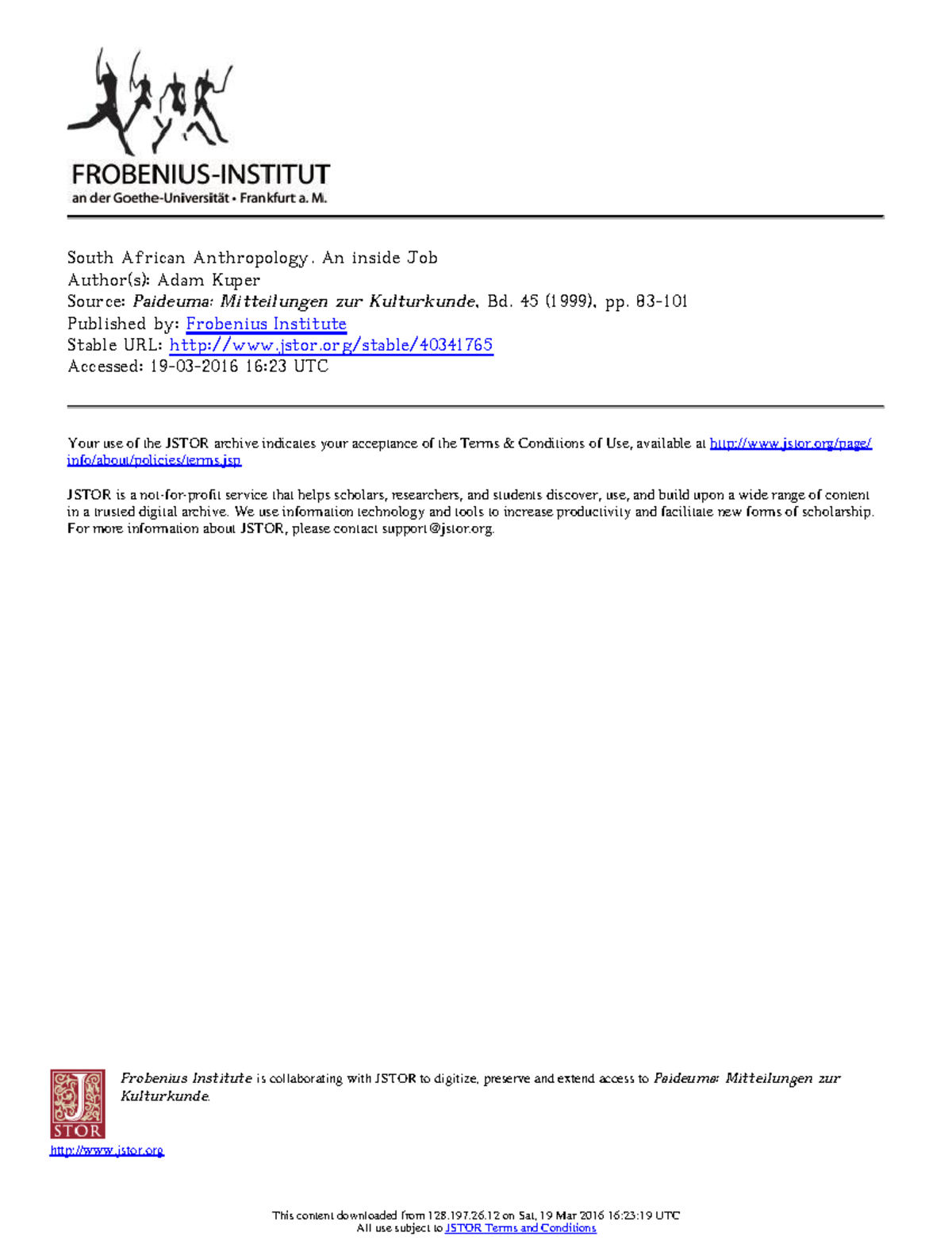 Kuper SA Anthro - Reading - Frobenius Institute is collaborating with ...