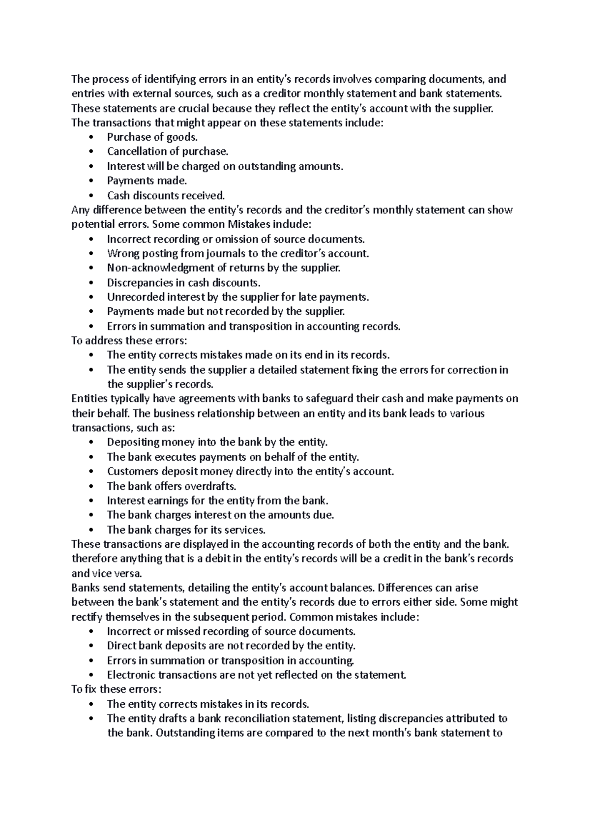 Fin Acc summary chapter:17.4 - The process of identifying errors in an ...
