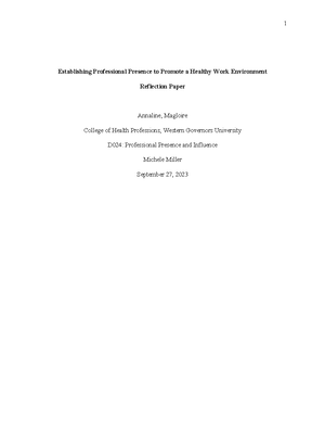 Reflection Paper new - Establishing Professional Presence to Promote a ...