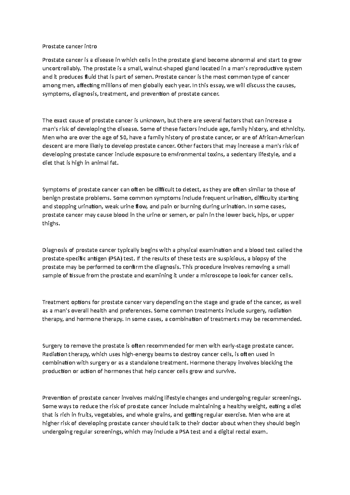 Prostate cancer intro - Prostate cancer intro Prostate cancer is a ...