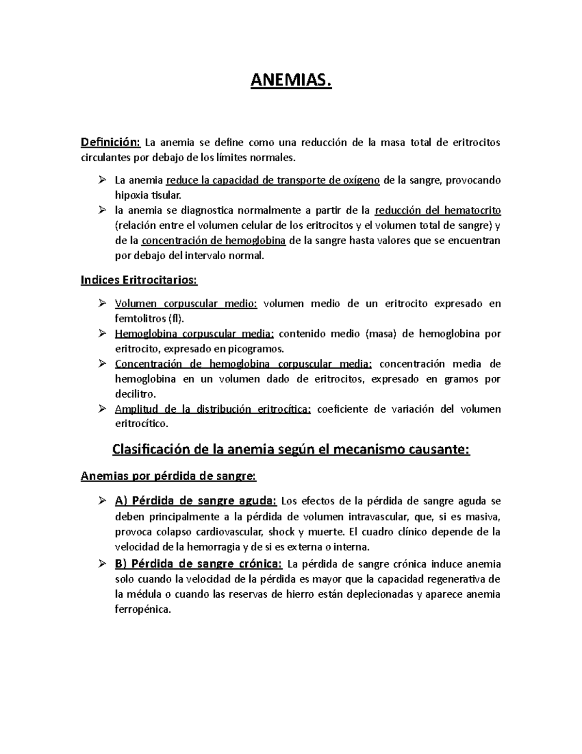 Anemias - Resumen Robbins y Cotran. Patología estructural y funcional ...