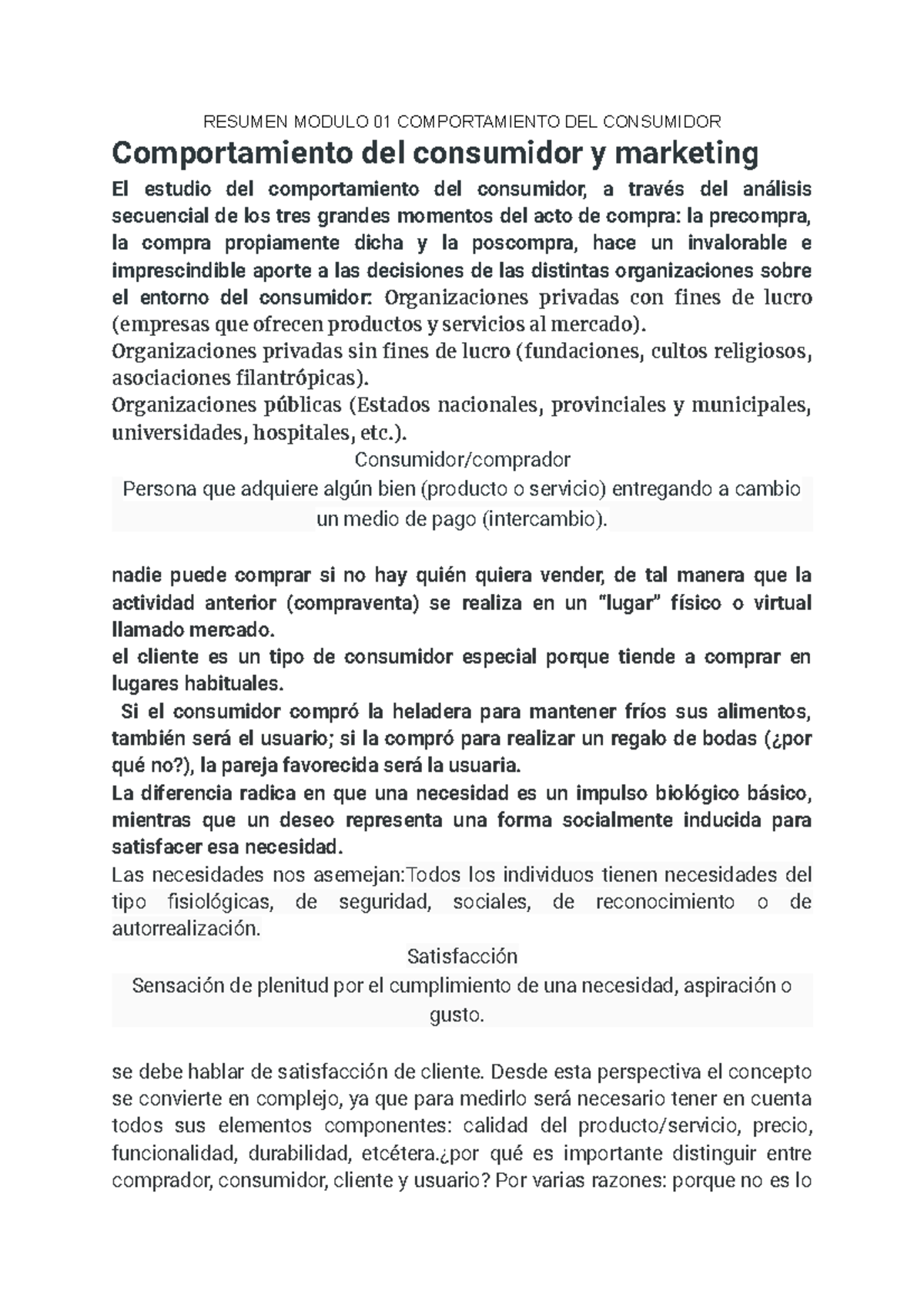 Resumen Modulo 01 Comportamiento DEL Consumidor - RESUMEN MODULO 01 COMPORTAMIENTO DEL ...