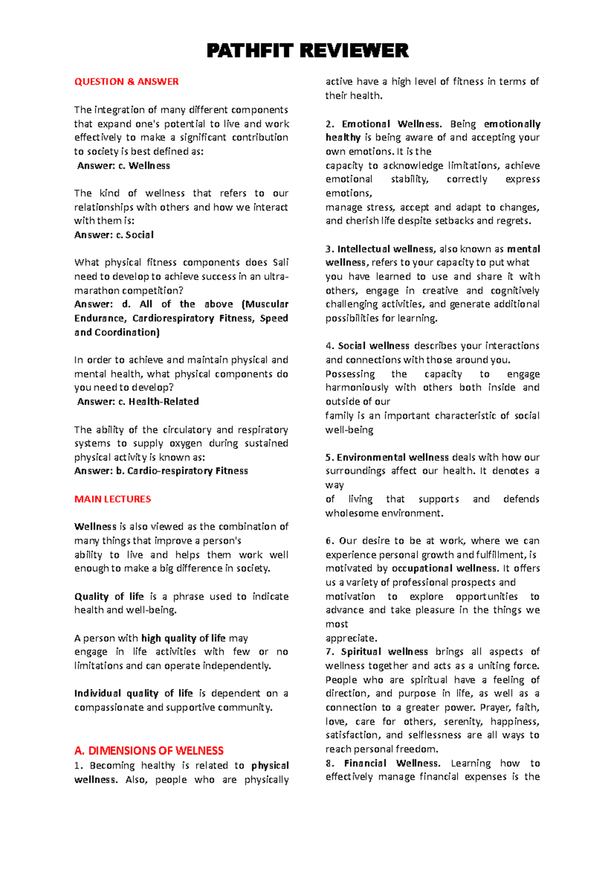Pathfit-REV - .fdgfds - QUESTION & ANSWER The integration of many ...