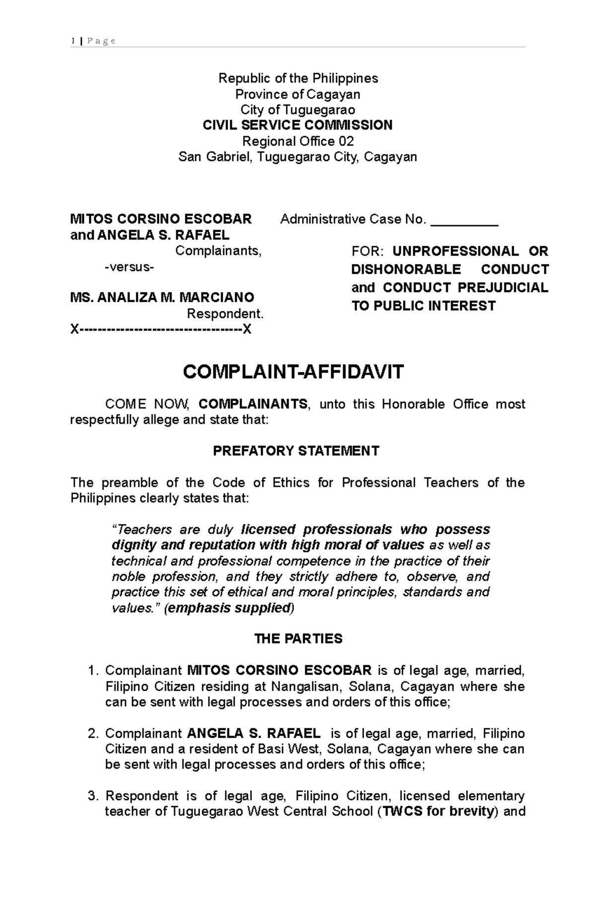 Ms. escobar complaint - Republic of the Philippines Province of Cagayan ...