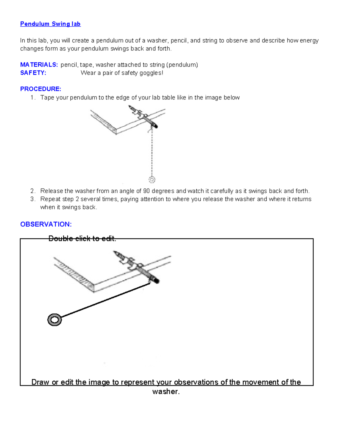 Pendulum Swing Lab - Pendulum Swing lab In this lab, you will create a pendulum out of a washer ...