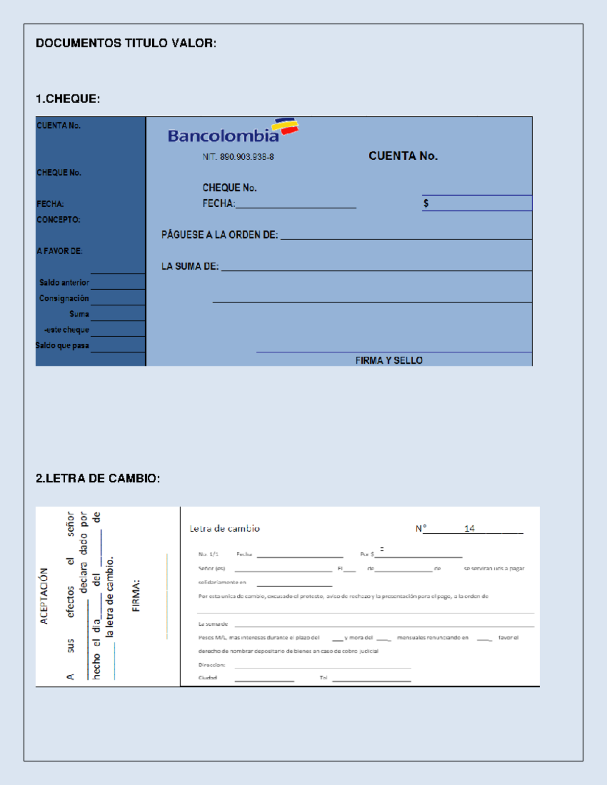 Documentos Titulo Valor - DOCUMENTOS TITULO VALOR: 1: 2 DE CAMBIO: 3 ...