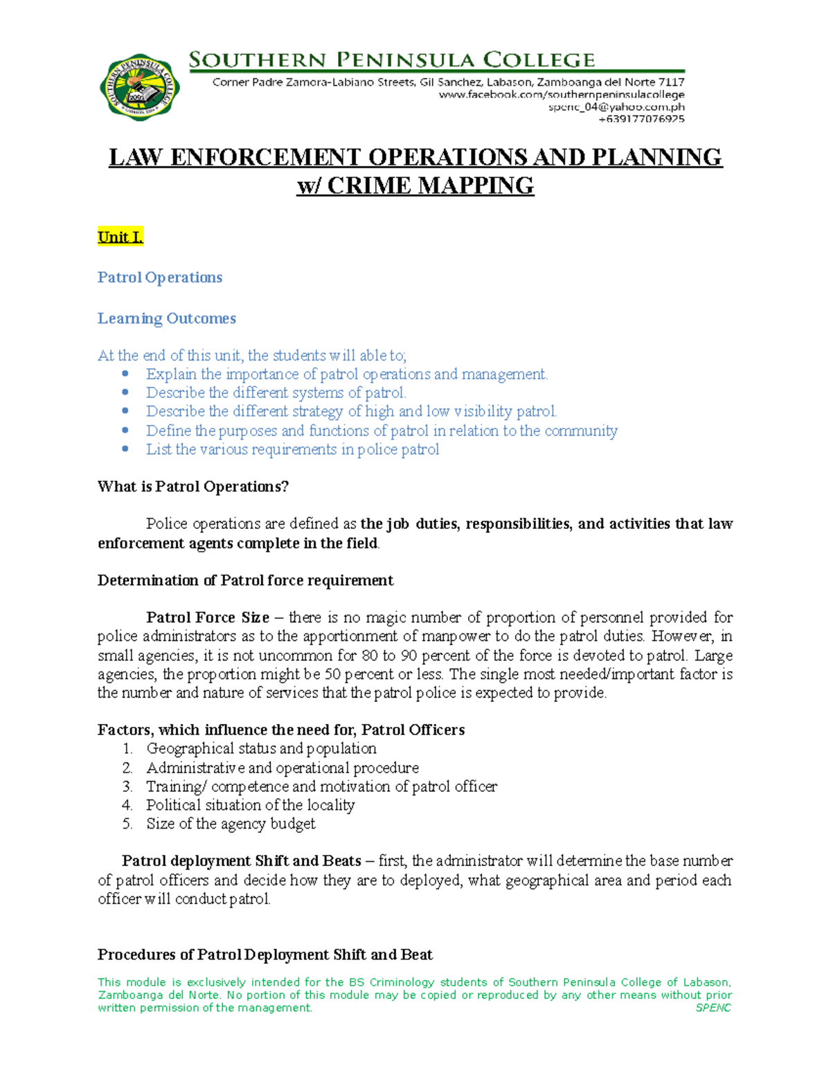 Law Enforcement Operations And Planning With Crime Mapping LAW