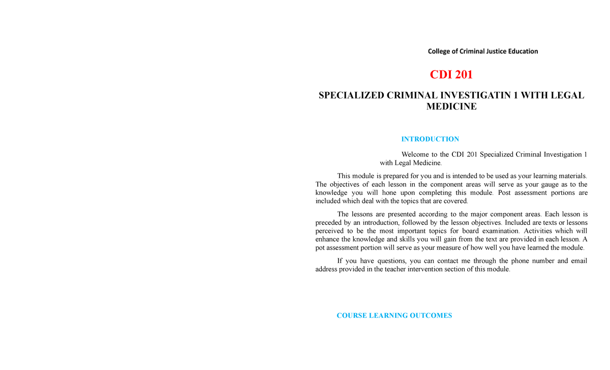 Crime- Scene- Investigator - CDI 201 SPECIALIZED CRIMINAL INVESTIGATIN ...
