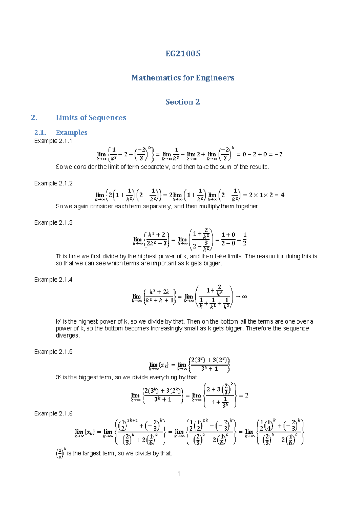 Series Notes 2 - EG Mathematics for Engineers Section 2 2. Limits of ...