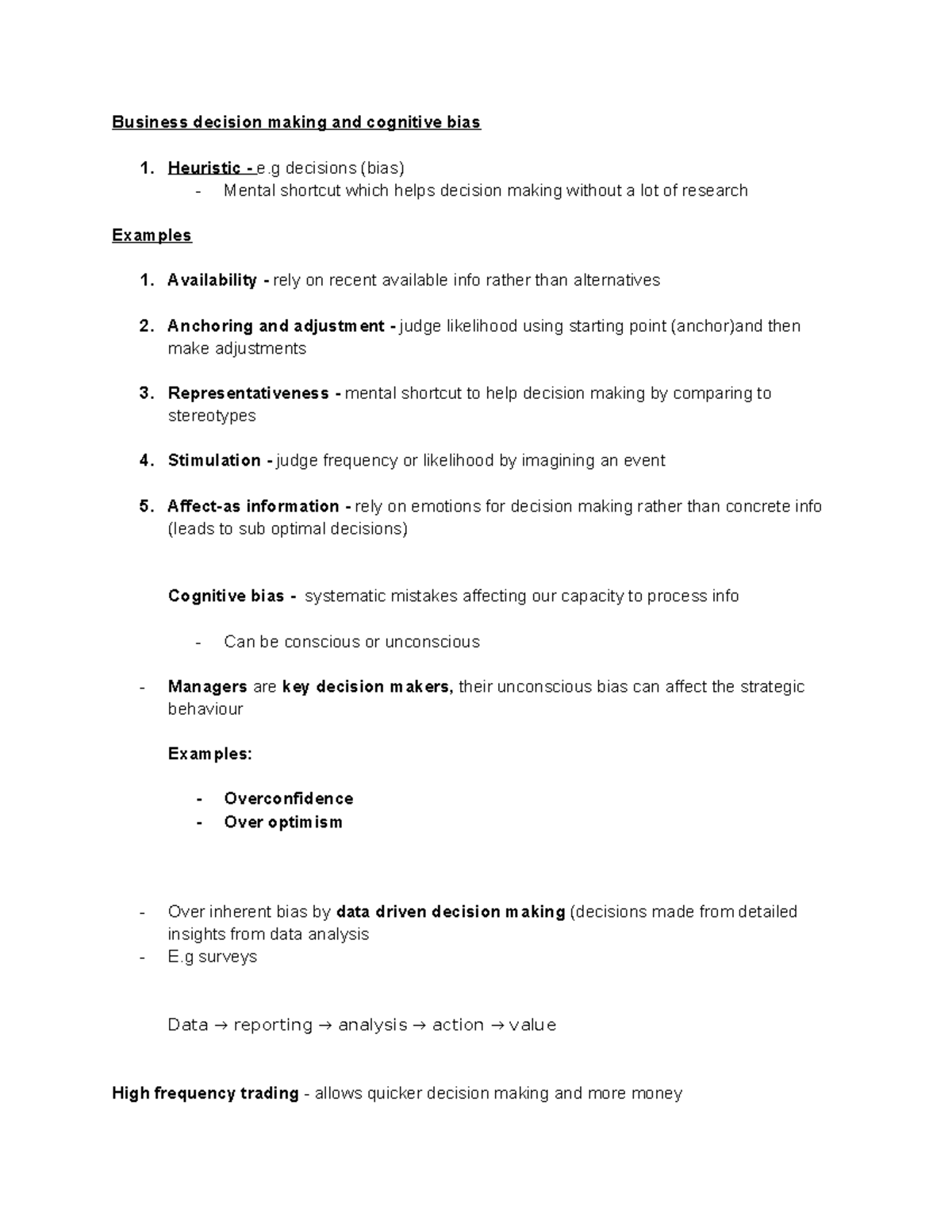 Lecture 1 2 - Business decision making and cognitive bias Heuristic - e ...