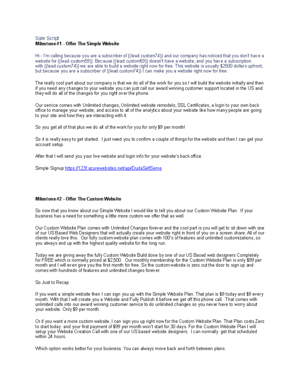 Sale Script - Please give as much additional information as possible ...