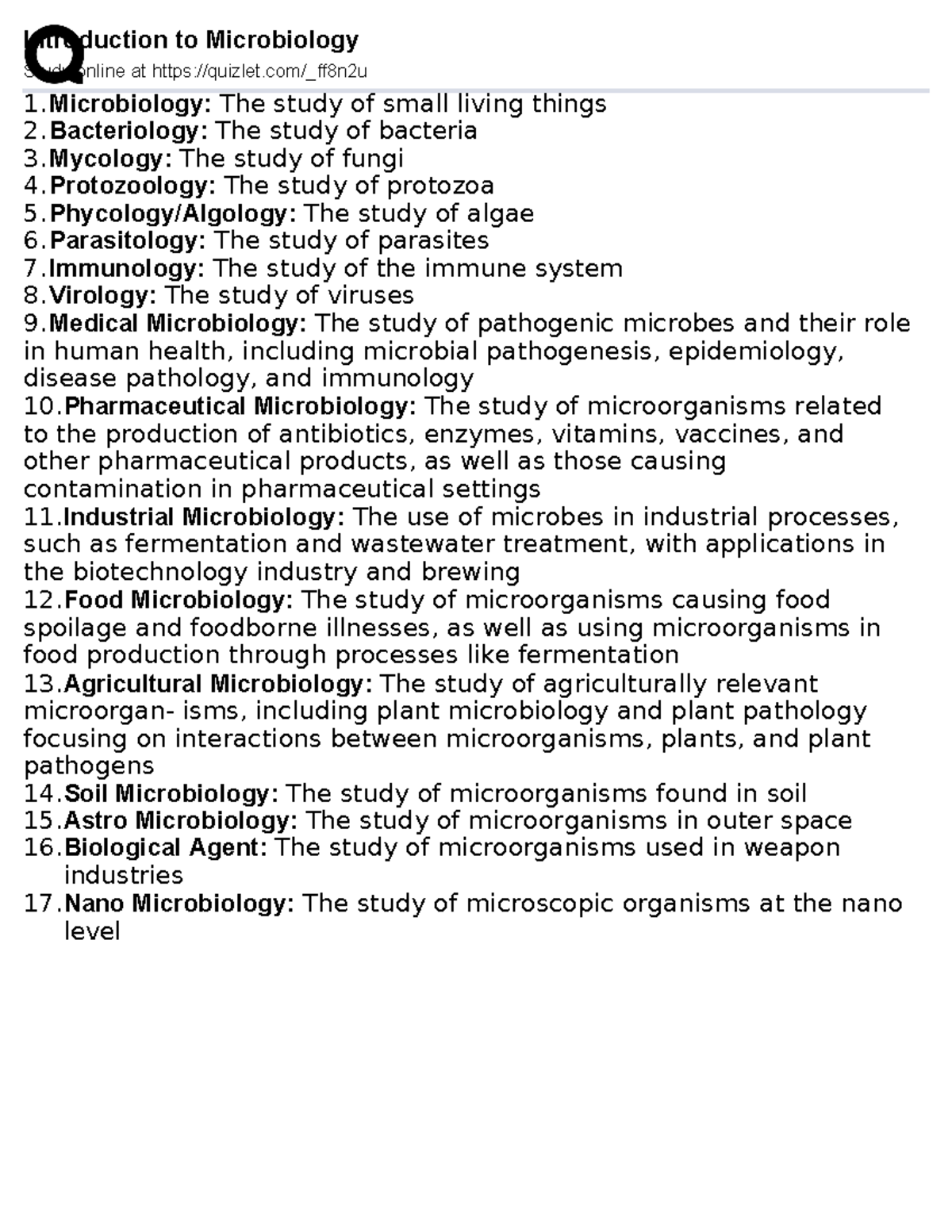 MIicro - Microbiology - 1: The study of small living things 2: The ...