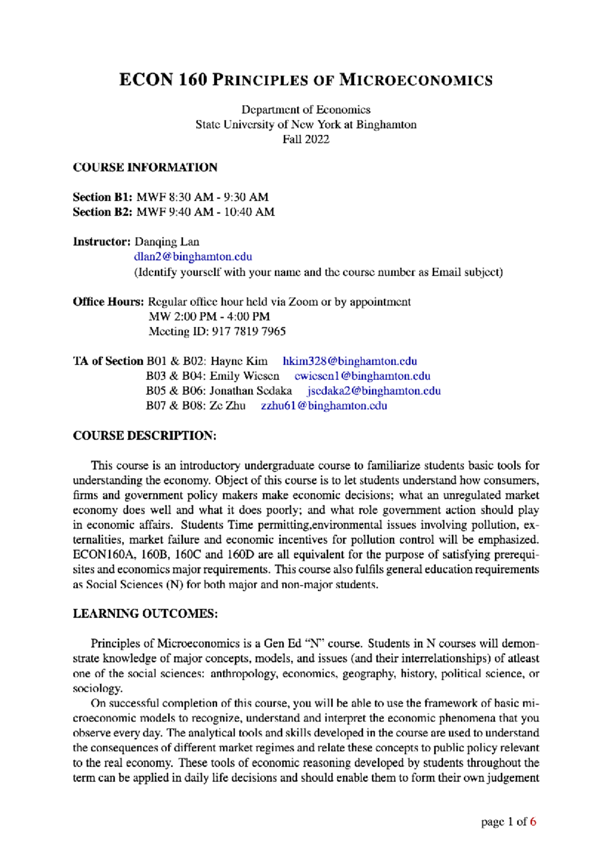 Syllabus Overview - Fall 2022 Principles of Microecon (LEC) (ECON-160-B ...