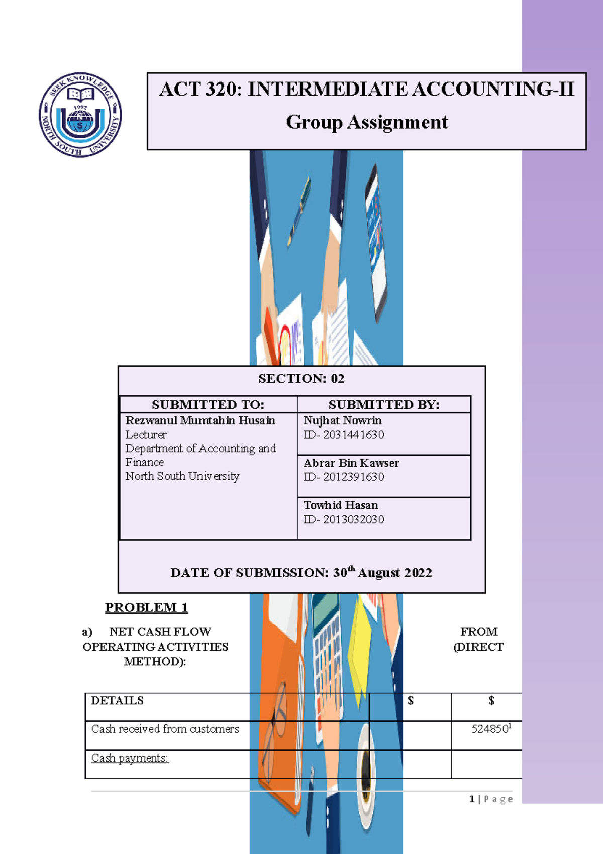 Draft-Assignment - assignment - PROBLEM 1 a) NET CASH FLOW FROM ...