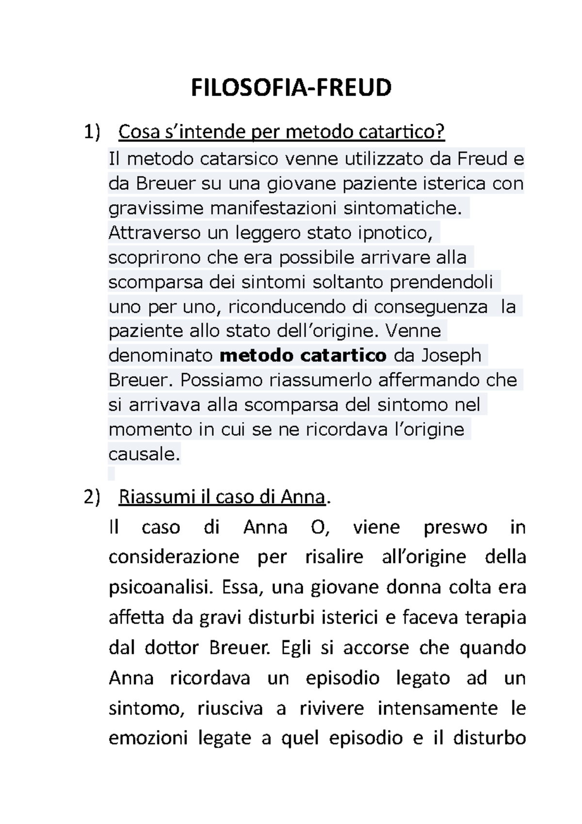 Filosofia-Freud - FILOSOFIA-FREUD Cosa s’intende per metodo catartico ...