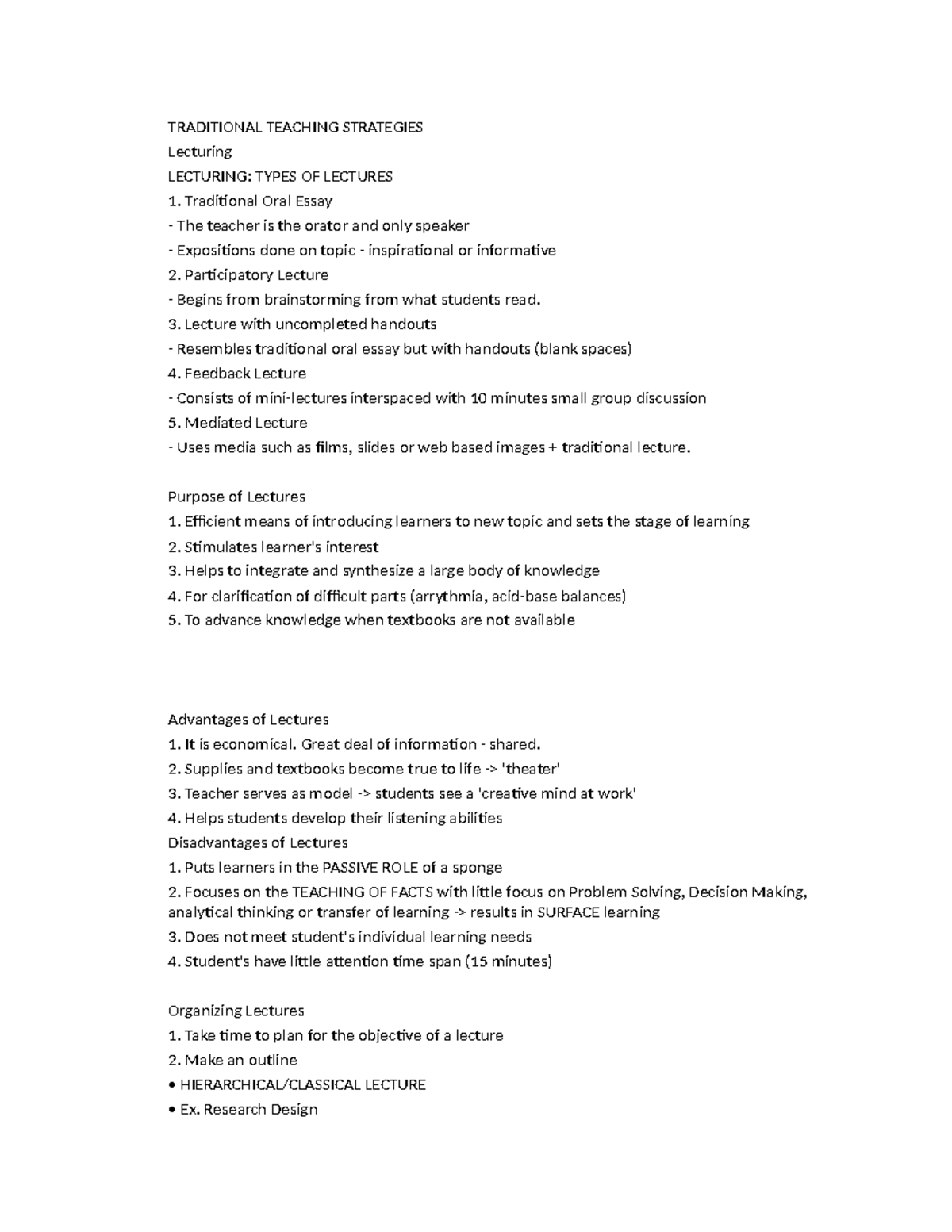 Traditional Teaching Strategies - TRADITIONAL TEACHING STRATEGIES ...