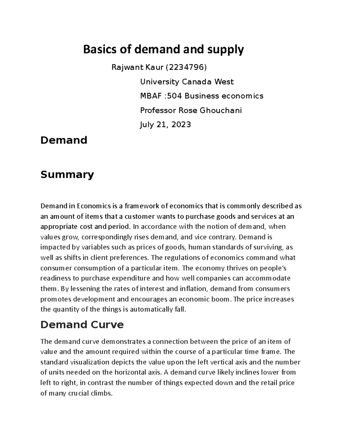 Basics of demand and supply - Basics of demand and supply Rajwant Kaur ...
