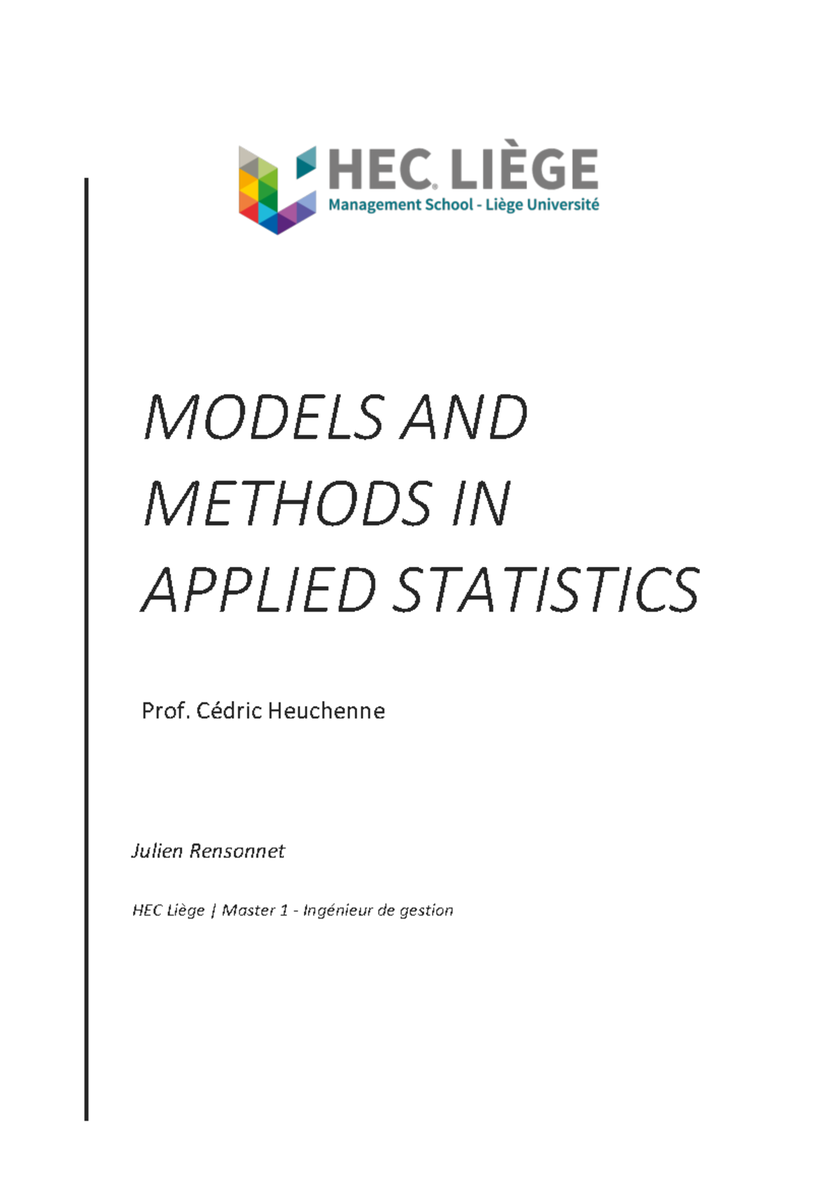 Models and methods in applied statistics - MODELS AND METHODS IN ...