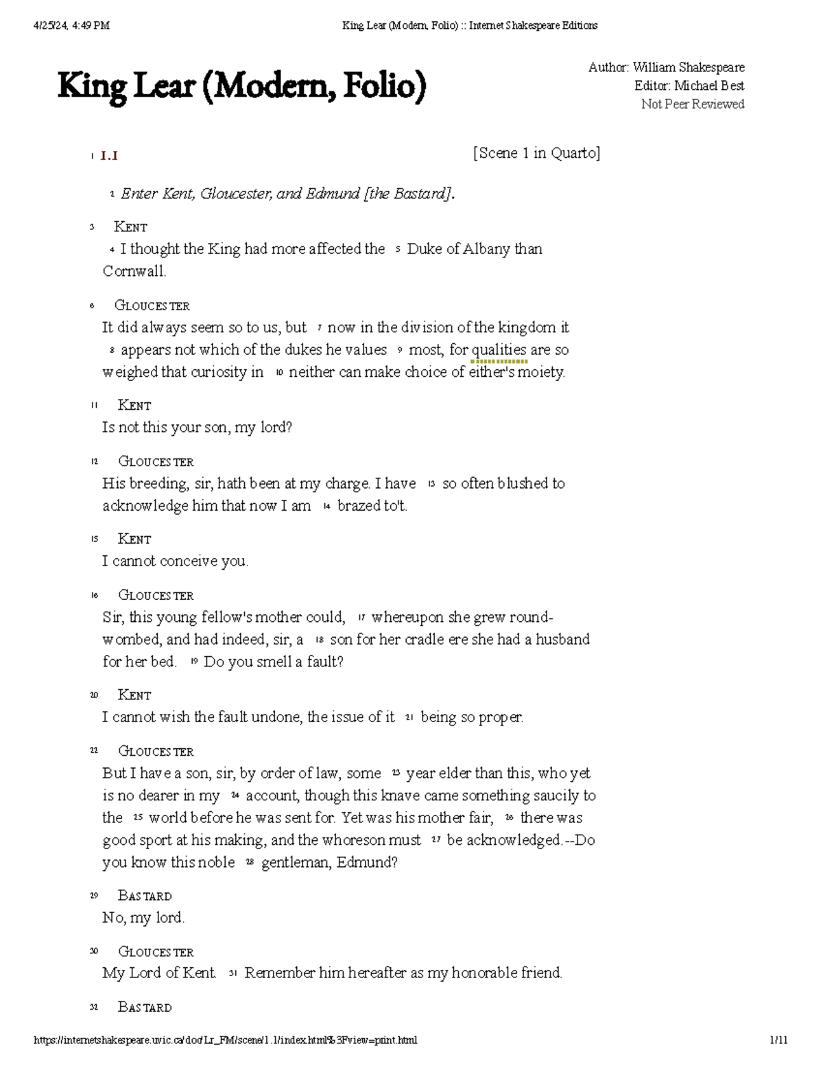 Act 1 Scene 1 2 - Author: William Shakespeare Editor: Michael Best Not ...