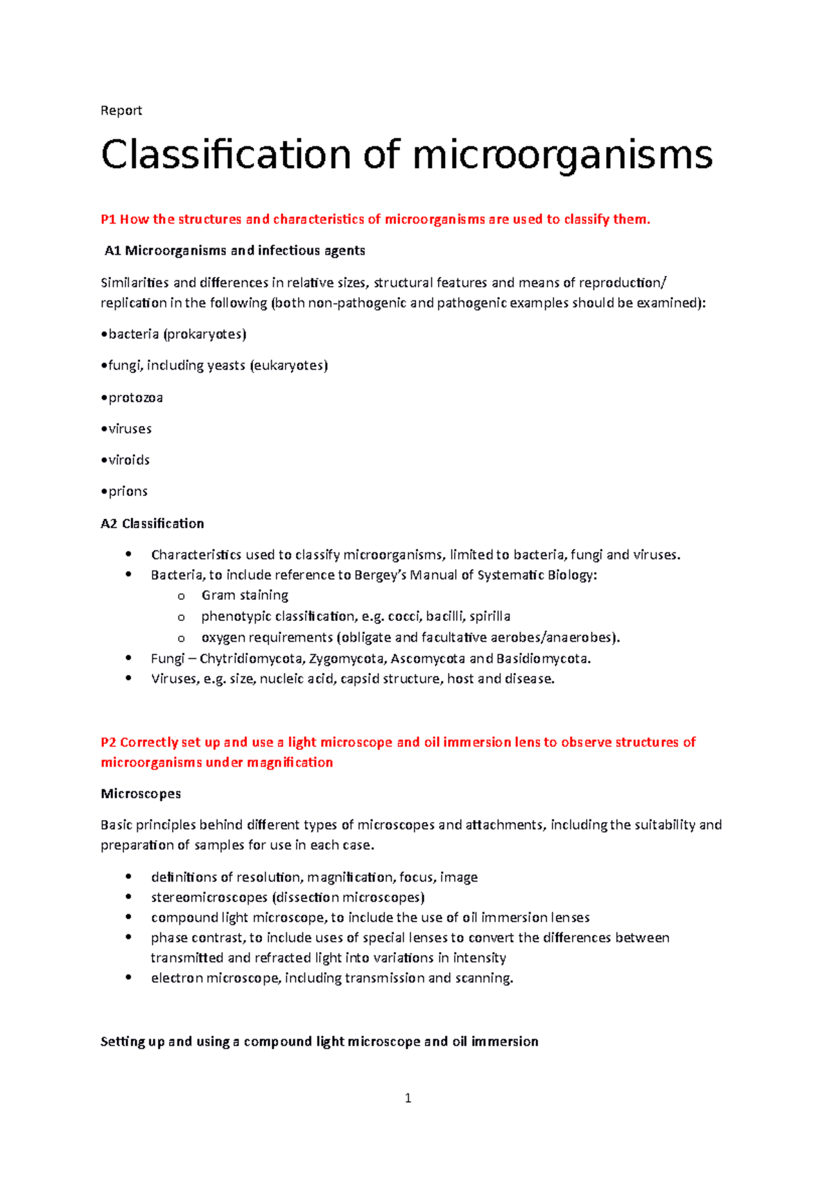 Template Task 1 unit 17 - im not sure - Report Classification of microorganisms P1 How the - Studocu