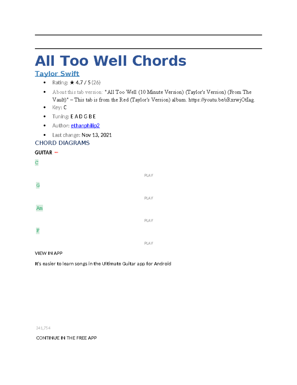 All too well 10 min - All Too Well Chords Taylor Swift Rating: ★ 4 / 5 ...