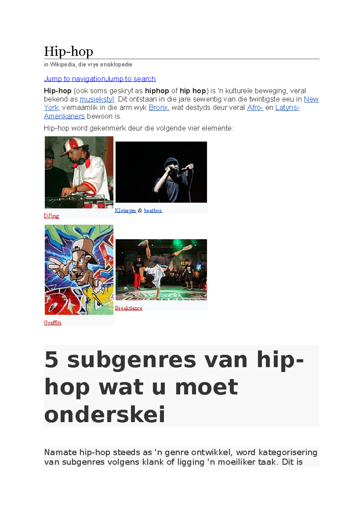 Hip-Hop - PREVIOUS EXAM PAPERS - Hip-hop in Wikipedia, die vrye ...