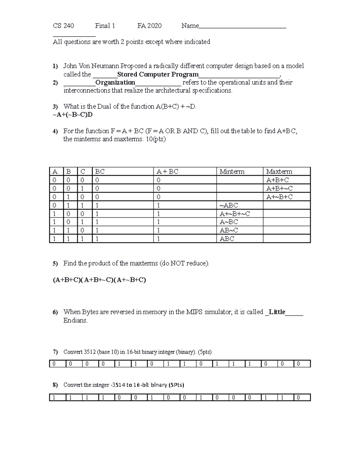 exam practice questions - All questions are worth 2 points except where ...