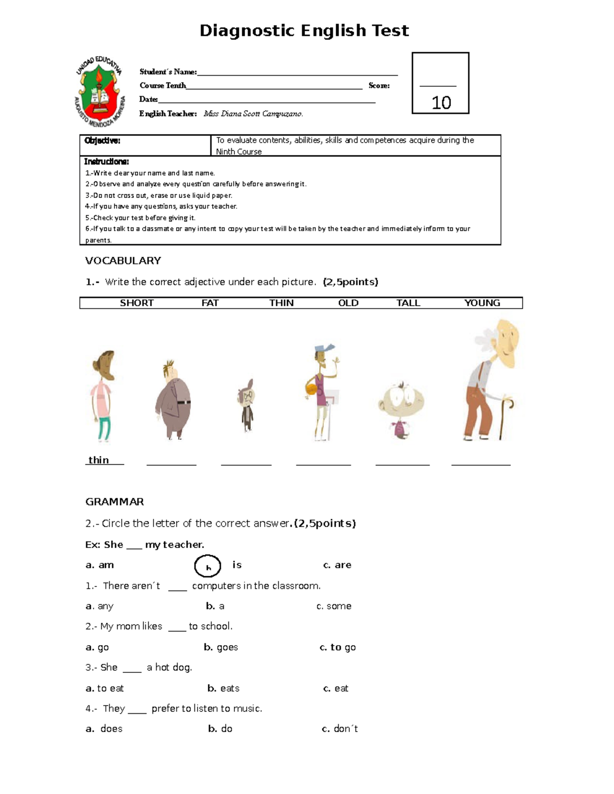 Diagnostic E - Recomendado - Diagnostic English Test Student ́s - Studocu