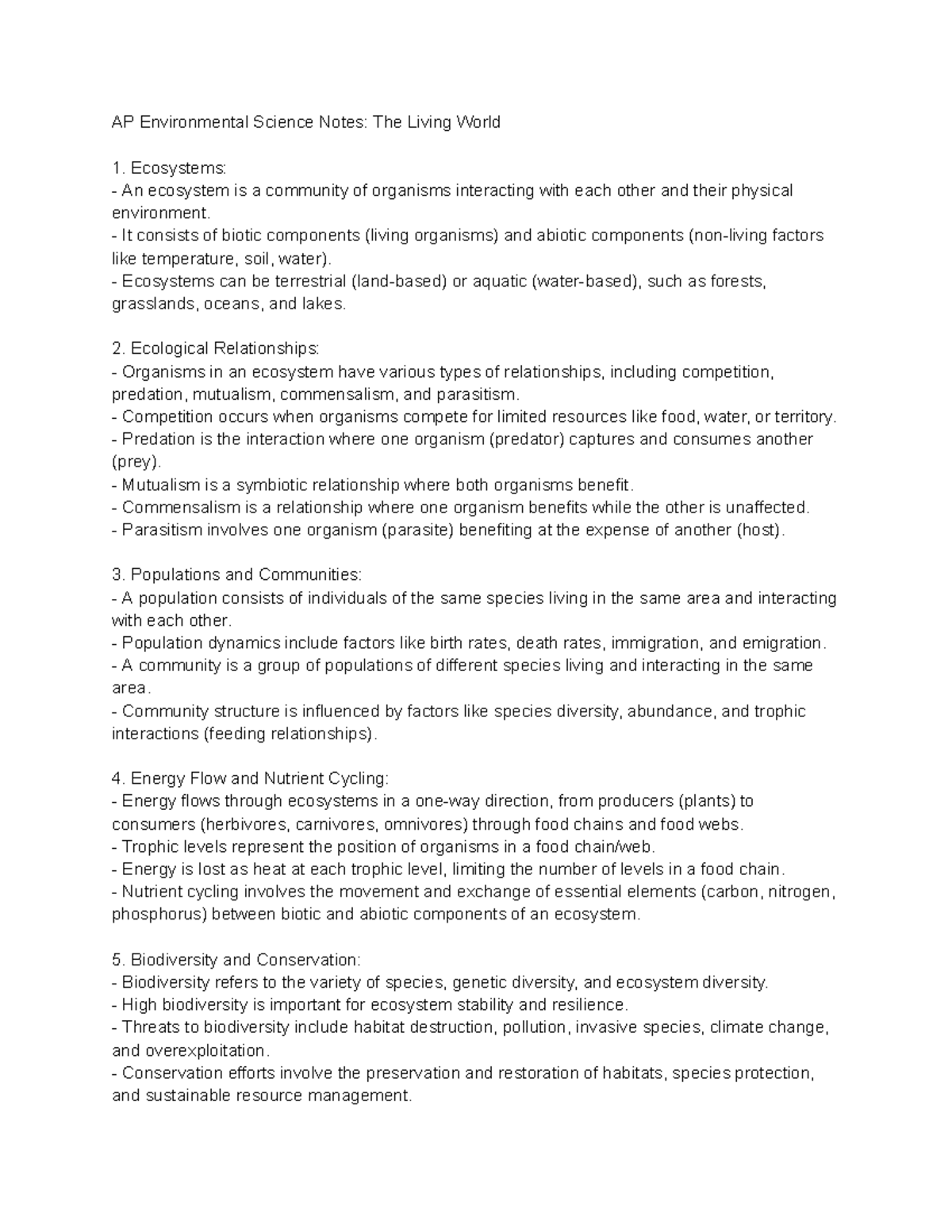 AP Environmental Science Notes The Living World - AP Environmental ...
