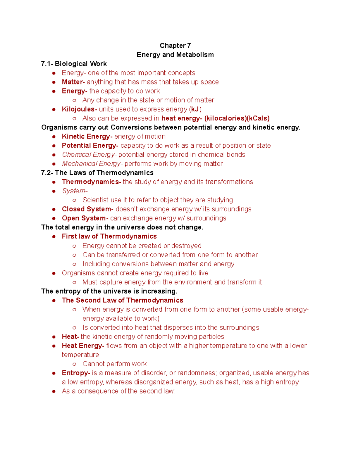 Bio Book Notes - note from bio class - Chapter 7 Energy and Metabolism ...