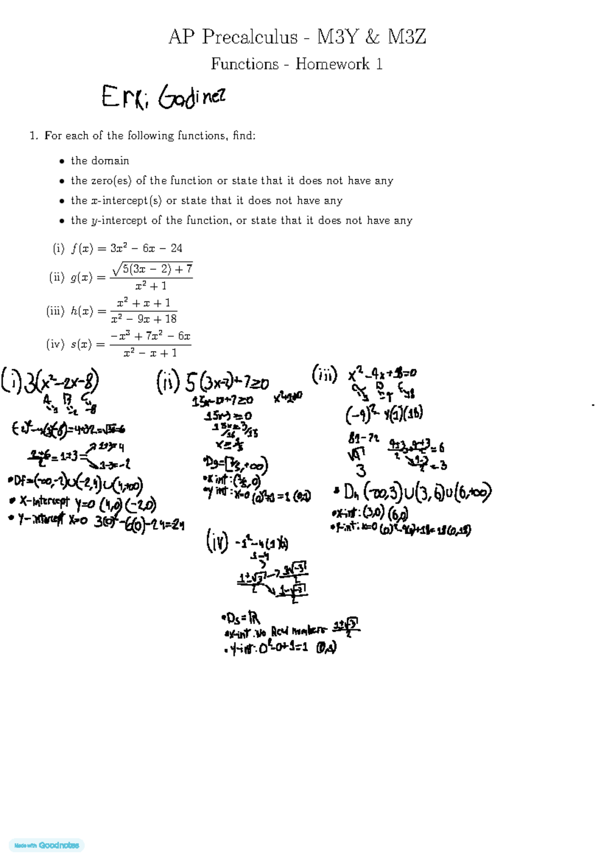 Hw2024-09-17v1 2 - Homework - AP Precalculus - M3Y & M3Z Functions ...