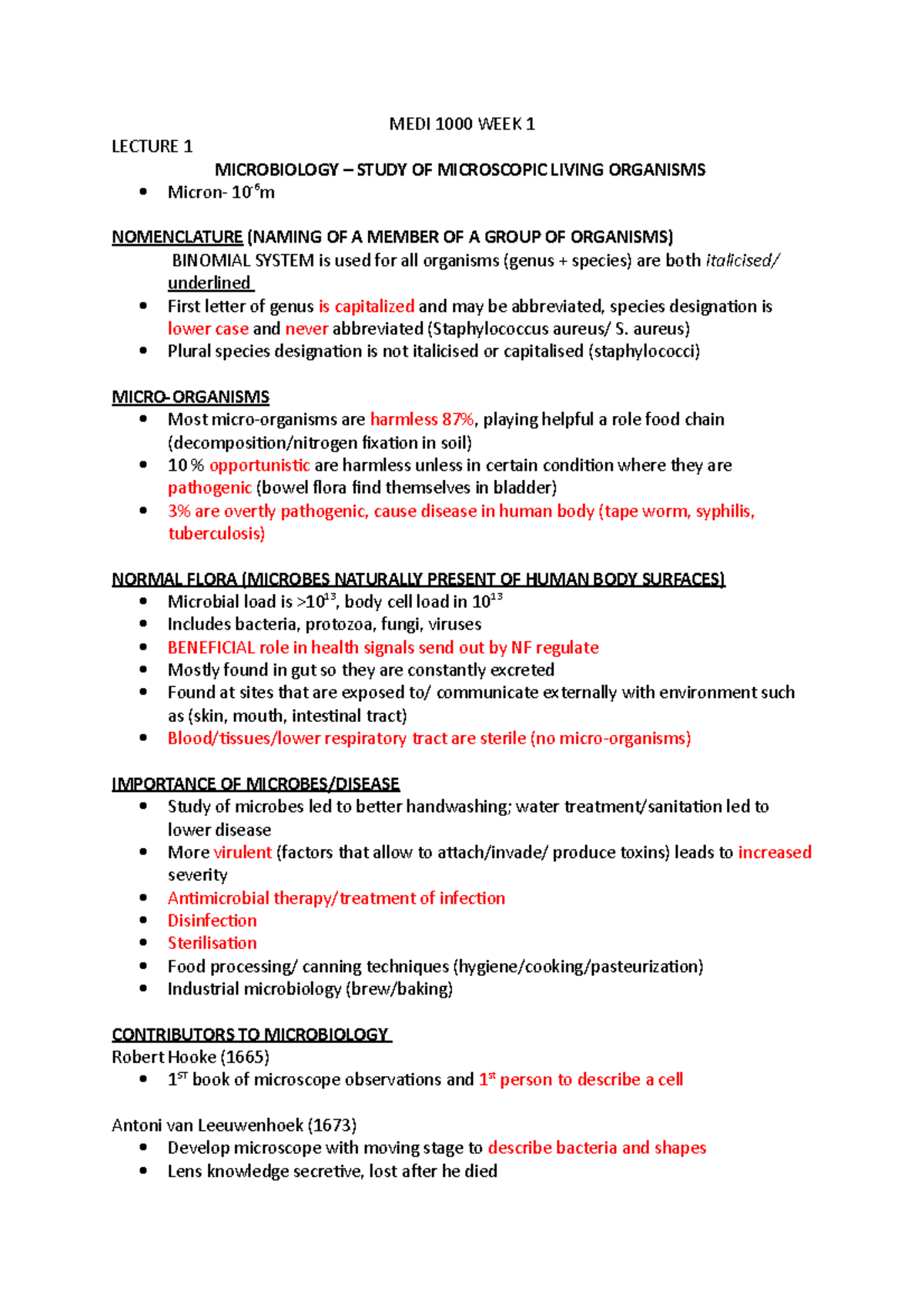 MEDI 1000 week 1 lecture notes microbiology - MEDI WEEK 1 LECTURE 1 ...