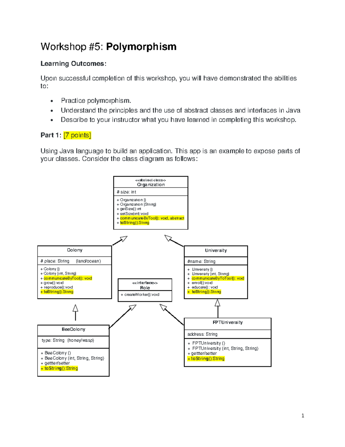 Workshop 5 - nokkkk - Workshop #5: Polymorphism Learning Outcomes: Upon ...