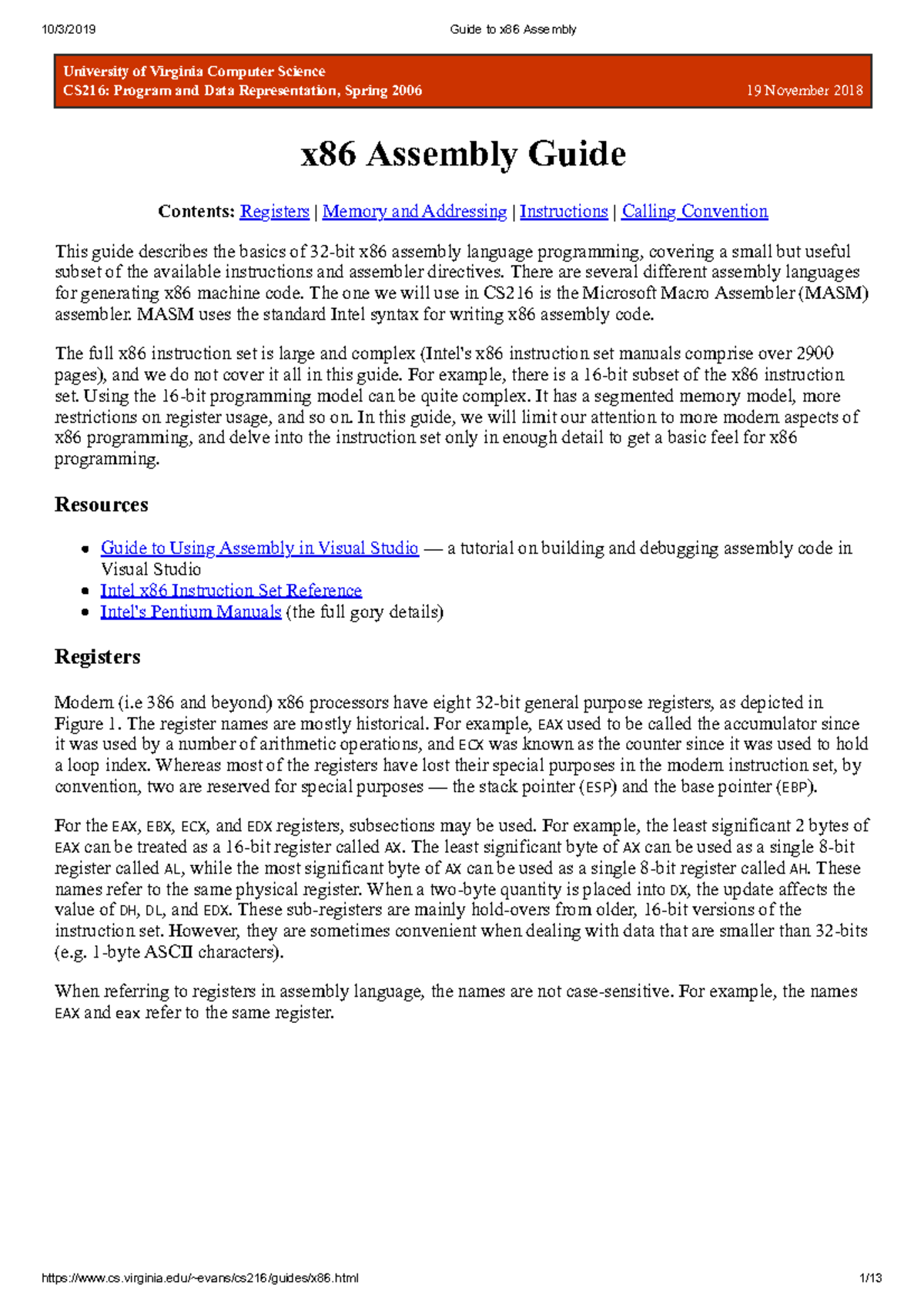 Masm Guide - MASM - University of Virginia Computer Science CS216 ...